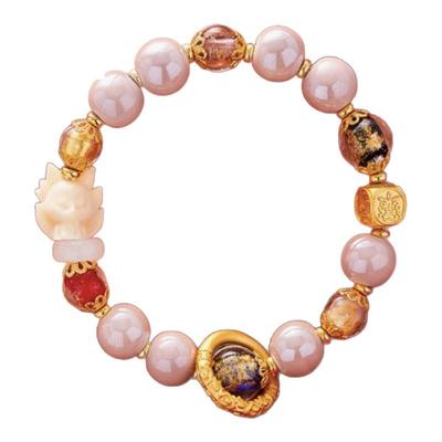 雍和门香灰粉瓷琉璃九尾狐手串