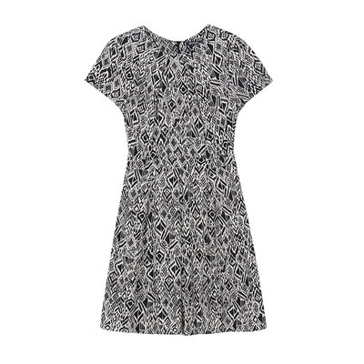 人造棉绉布短袖收腰棉绸连衣裙子