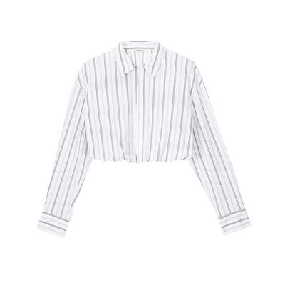 MSLAN|撞色条纹截短款衬衫女