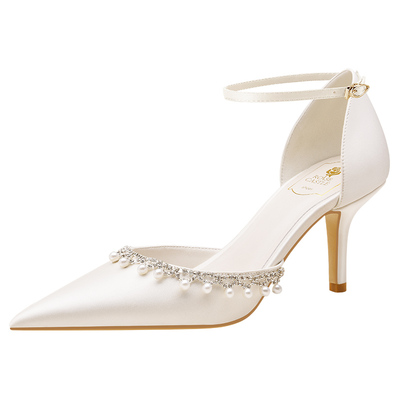 rosecastle缎面婚鞋一字带凉鞋