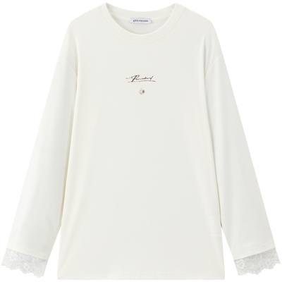 太平鸟双面绒透气蕾丝长袖T恤