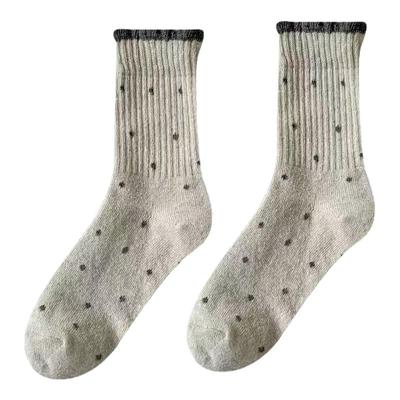 波点花边袜子女士灰色冬季加厚2025新款爆款保暖中筒堆堆中筒女袜