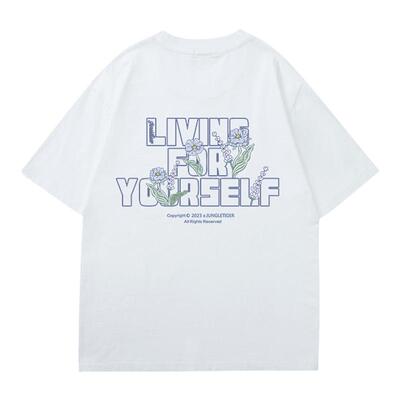 丛林老虎美式字母花卉印花t恤男