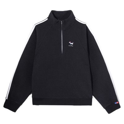 腊肠狗刺绣半拉链无帽卫衣外套