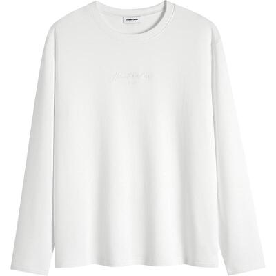 HIM汉崇 舒适休闲长袖T恤男字母压印圆领修身内搭打底衫 2025秋季