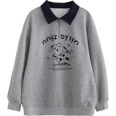 诺诺公主S1N初中生韩系学院撞色polo领卫衣女春季新款青少年上衣