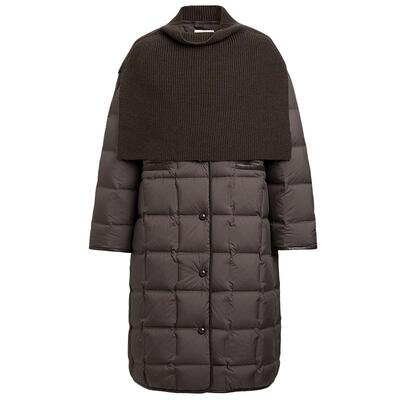 【会员专享】红袖2024冬季新款立体浮雕花披肩圆领中长羽绒服女