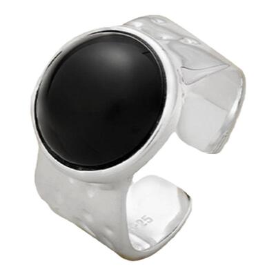 OKTO黑玛瑙宽面圆戒开口戒指