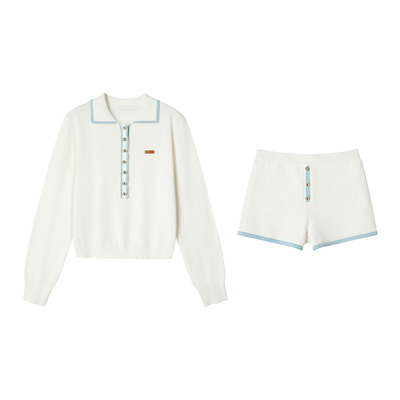Uena白色毛针织衫休闲短裤套装