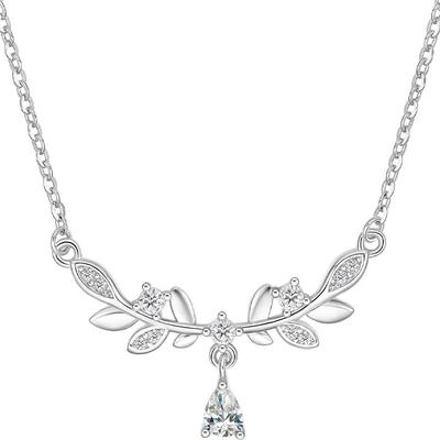 周六福橄榄枝项链S925银吊坠设计感甜美跨年礼物送女友