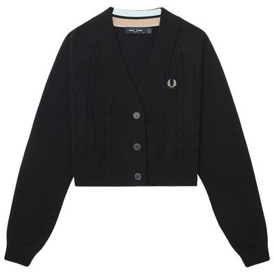 FRED PERRY女士休闲针织衫2025冬季通勤V领开衫麦穗刺绣短款K1105