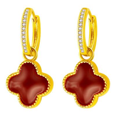 安可拉红四叶草贝母耳环两面可戴