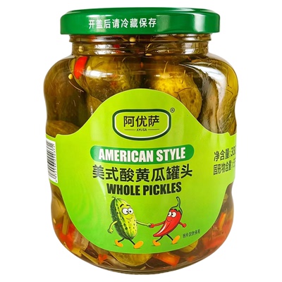 阿优萨美式酸黄瓜片330g酸辣口味汉堡三明治配菜黑山烤房小青瓜