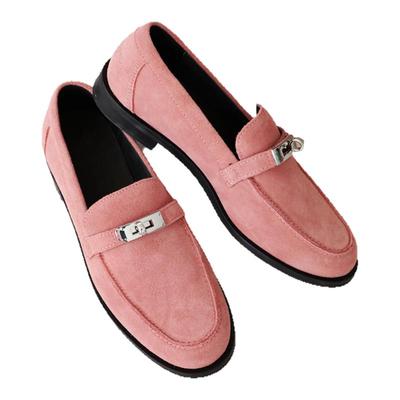 InkingPot彭姐 复古圆头真皮平底舒适乐福鞋女单鞋绒面小皮鞋秋季