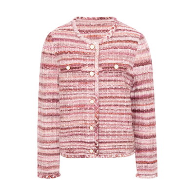 JESSIE名媛气质粉色条纹软糯针织毛衣女2025年冬季新款高级感开衫