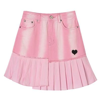 减龄棉质拼接百褶半身裙