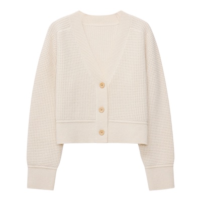 MOORING泊复古V领绵羊毛针织开衫短款插肩袖显瘦2026春季毛衫外套