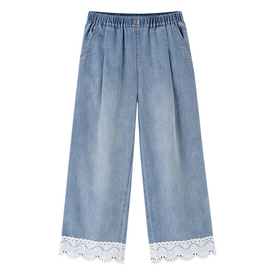 安奈儿童装女童牛仔裤2026春新款全棉直筒裤子时尚宽松透气长裤