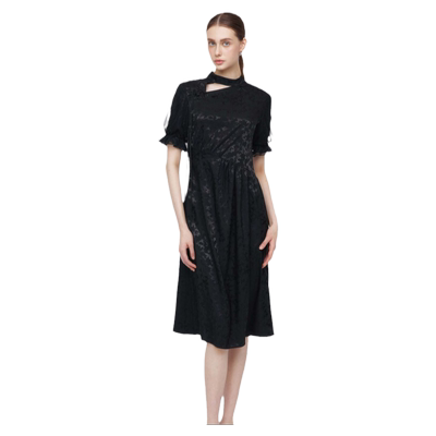 s.deer圆领新中式网纱短袖连衣裙