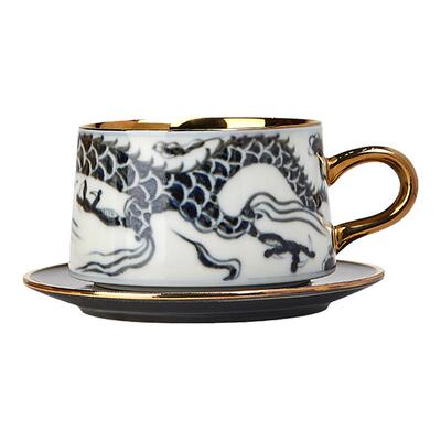 象上手绘青花龙纹高定钛咖啡杯