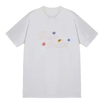 【100%棉】BLUE ERDOS26夏季新品温柔风花朵刺绣LOGO圆领T恤女