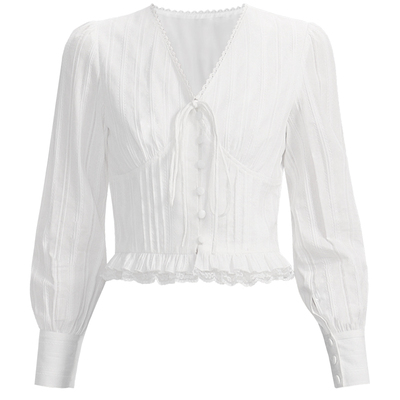 易碎商店法式V领绑带衬衫