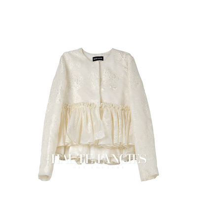 法式优雅杏色提花小衣摆短外套女