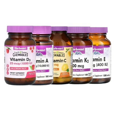 Bluebonnet缓释脂质体维生素C晶体D3滴剂A生育酚乙酸酯K2干E硒K1