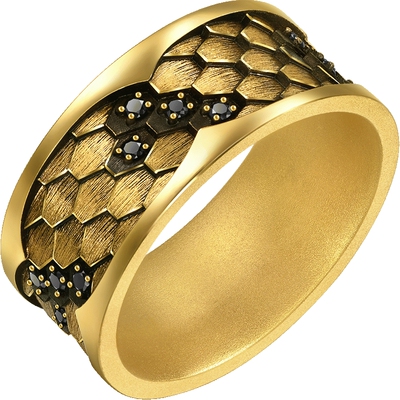 周生生华宇黄金NOIR酷黑系列足金镶嵌黑钻蛇纹戒指95498R定价