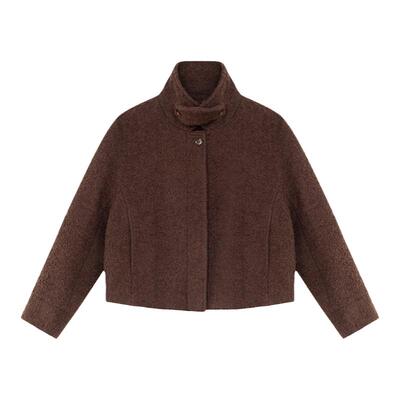 多着羊驼毛羊毛混纺短款毛呢外套