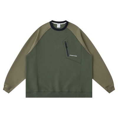 TreesOuteside菠萝提花雅绒撞色拼片拉链贴袋插肩卫衣