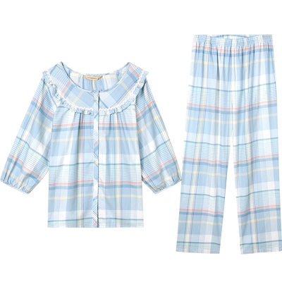 秋鹿简约格子纯棉睡衣