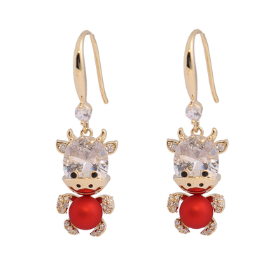 秋冬红色耳坠精致小巧生肖本命年小牛耳环2026新款爆款高级感耳夹