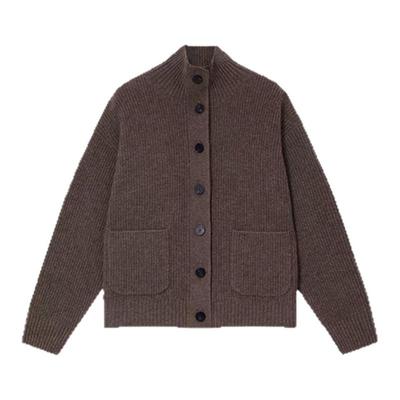 it :orange forest羊毛罗纹高领针织开衫女新款通勤毛衣外套上衣