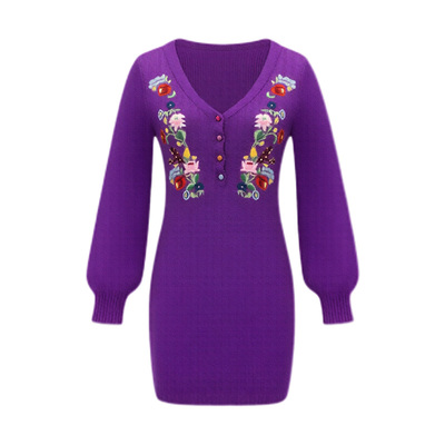 LaborofLove重工刺绣紫毛衣裙