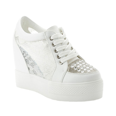 内增高10cm小个子增高鞋水钻蕾丝网面透气2025新款夏小码松糕女鞋