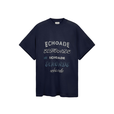 ECHOADE甄选长绒棉轻薄不闷热小圆领短袖不规则设计印花T恤