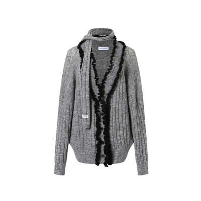 JAC FLEURANT【李云霄同款】秋冬灰色马海毛花边围脖开衫毛衣