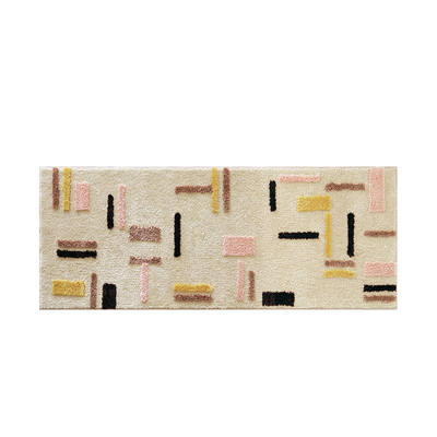 MILA 软乎乎！拼色方块床边毯卧室床尾毯小地毯长条地垫少女粉色