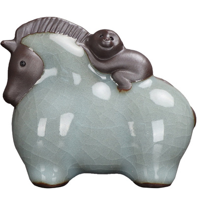 马上封侯拜相陶瓷茶宠摆件大象