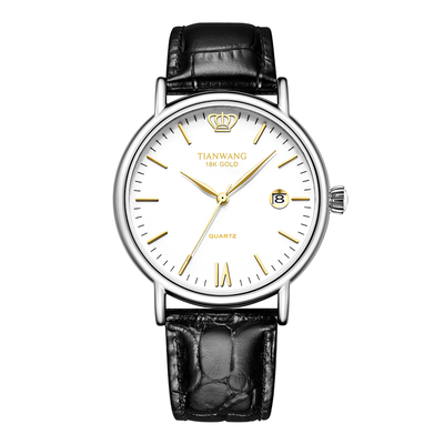 天王金标送福 18K金福字石英手表真钻女表皮带男表3874