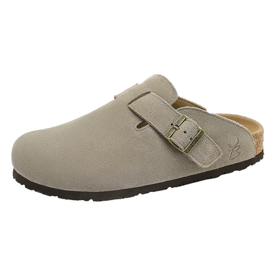 UBZ 防水灰色勃肯鞋女春秋包头半拖鞋子情侣男士真皮孕妇博肯单鞋