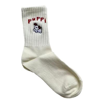 春秋精梳棉刺绣字母可爱小狗多色韩系网红ins潮袜长筒中筒袜女袜
