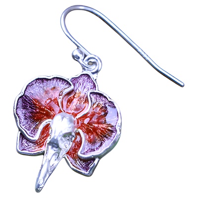 纯银高温珐琅兰花耳环