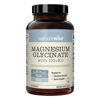 Naturewise甘氨酸镁+维生素D3K2镁DK三合一软胶囊成人女性补钙镁