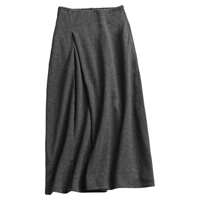 百搭纯色半松紧腰褶皱A字半身裙