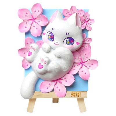 玩作diy猫戏樱花浮雕数字油画