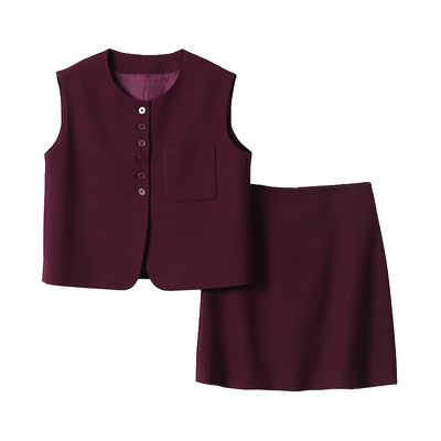 单口袋单排扣圆领马甲+半裙套装