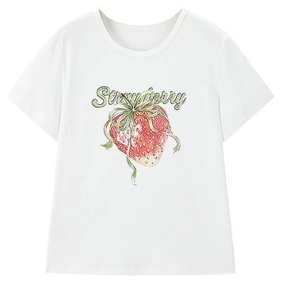【商场同款】乐町草莓印花宽松短袖春夏新款上衣圆领T恤C1CNF3144