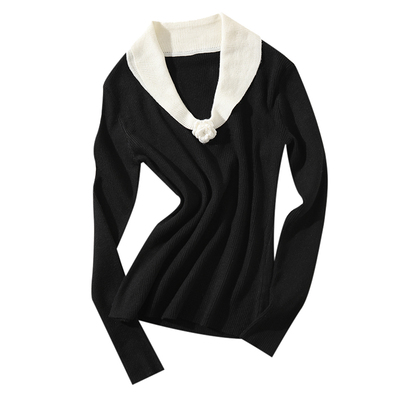 大于诗集 旧时画报 法式复古6羊毛撞色V领玫瑰花针织衫长袖打底衫